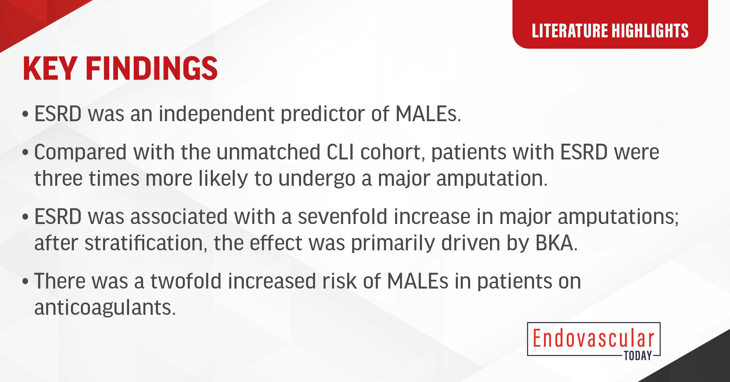 Study Examines Effect of ESRD on Limb Events and Amputation Risk in CLI ...